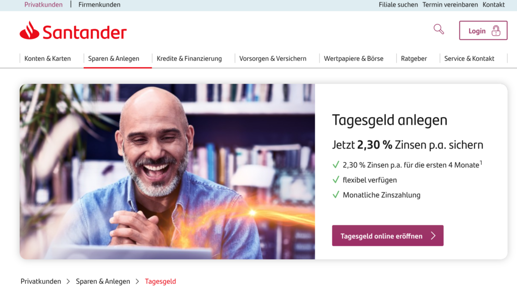 Geld Management Konto Santander Zinsen